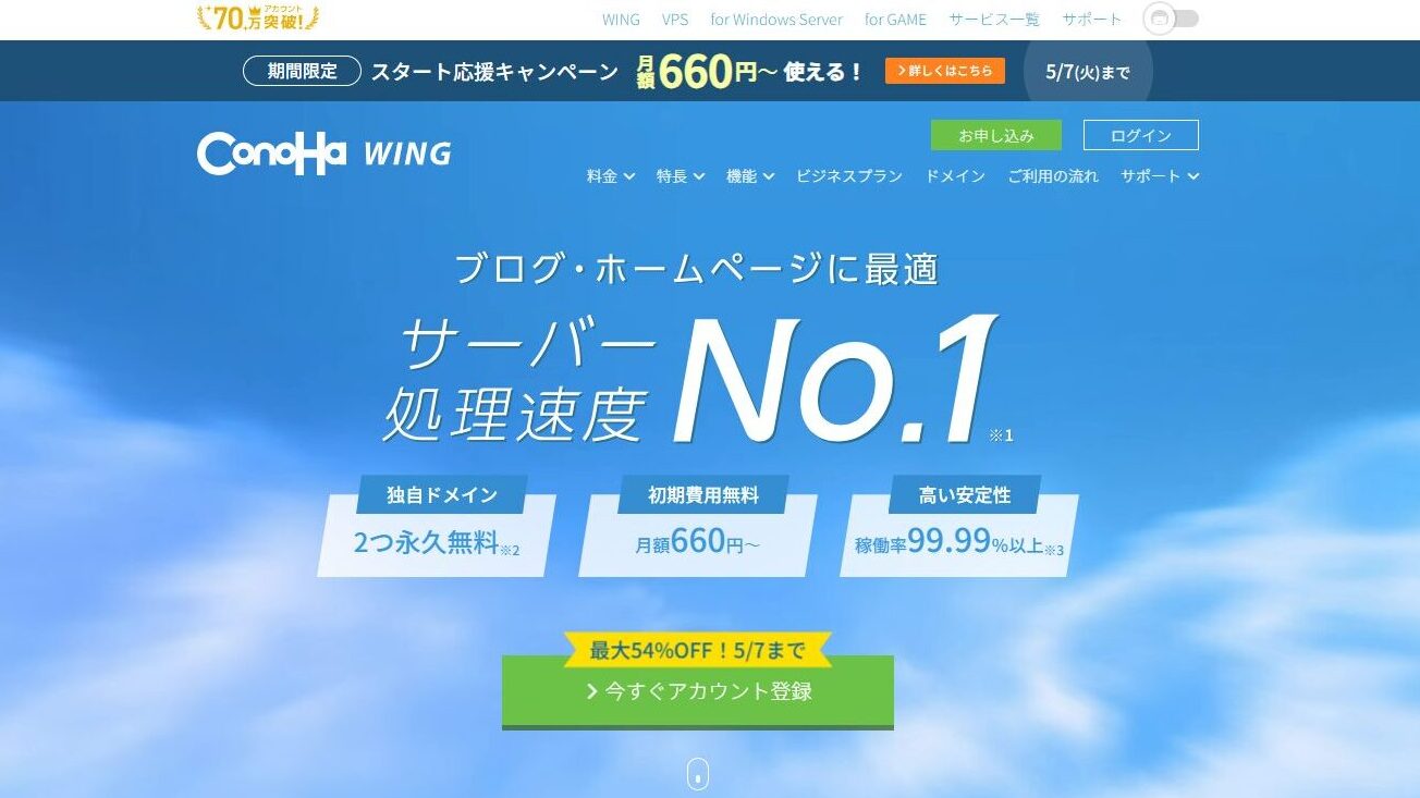 WordPressにおすすめのレンタルサーバー ConoHa WINGのキャンペーン情報！